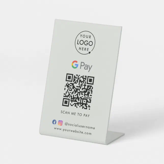 Google Pay QR Code | Contactless Payment Gray Pedestal Sign | Zazzle