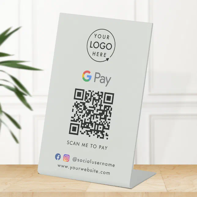 Google Pay QR Code | Contactless Payment Gray Pedestal Sign | Zazzle