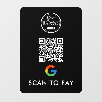 Google Pay QR Code Scan to Pay Modern Logo Black Window Cling | Zazzle