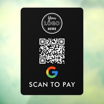 Google Pay QR Code Scan to Pay Modern Logo Black Window Cling | Zazzle