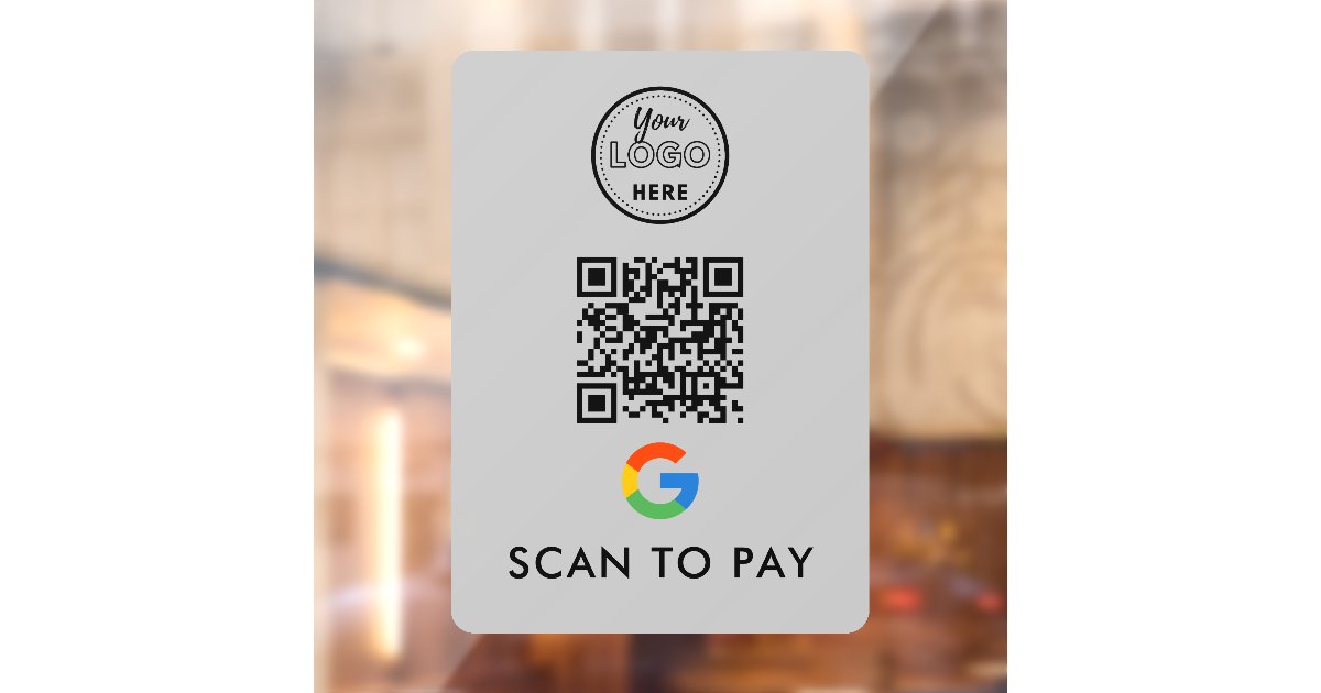 Google Pay QR Code Scan to Pay Modern Logo Grey Window Cling | Zazzle