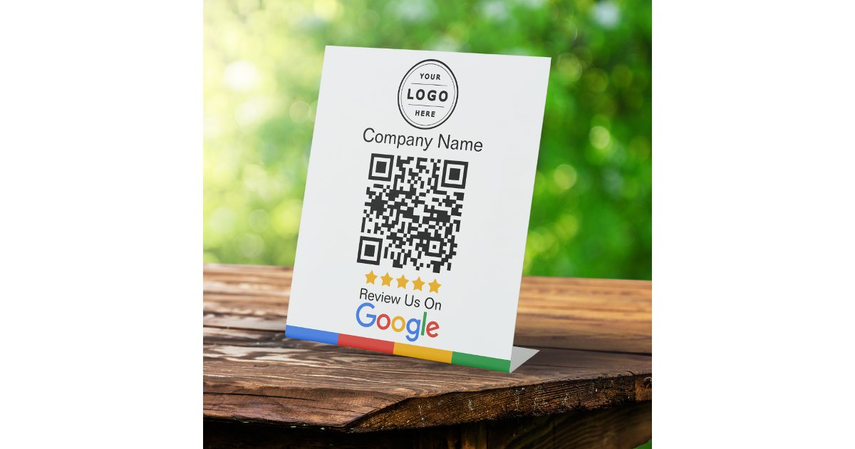 Google Review Request with Logo Pedestal Sign | Zazzle