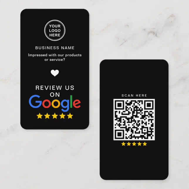 Google Review With QR Code Sleek Black Business Card | Zazzle