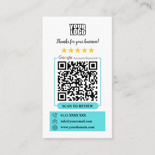 Google Reviews | Business Review Turquoise QR Code Business Card | Zazzle