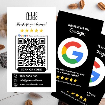 Google Reviews | Business Review Us Black QR Code Business Card | Zazzle