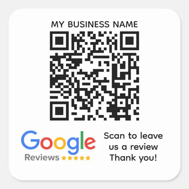 GOOGLE REVIEWS QR code Custom Branded Square Sticker | Zazzle
