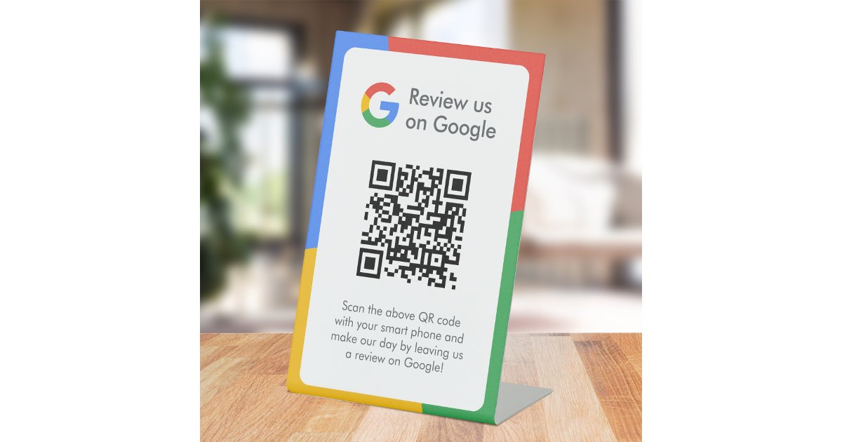 Google Reviews Tabletop Sign | QR Code Pedestal | Zazzle