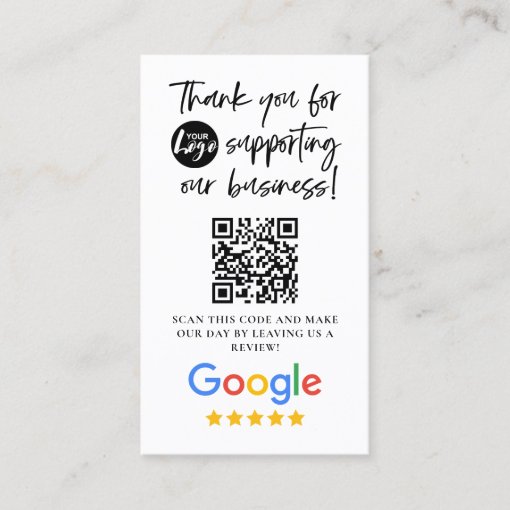 Google Reviews Thank You Logo QR Code Business Card | Zazzle