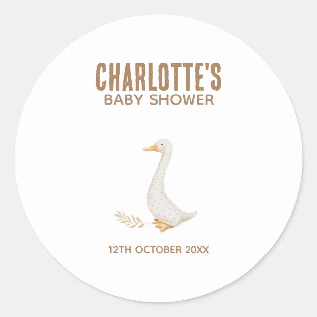 Goose Baby Shower Classic Round Sticker | Zazzle