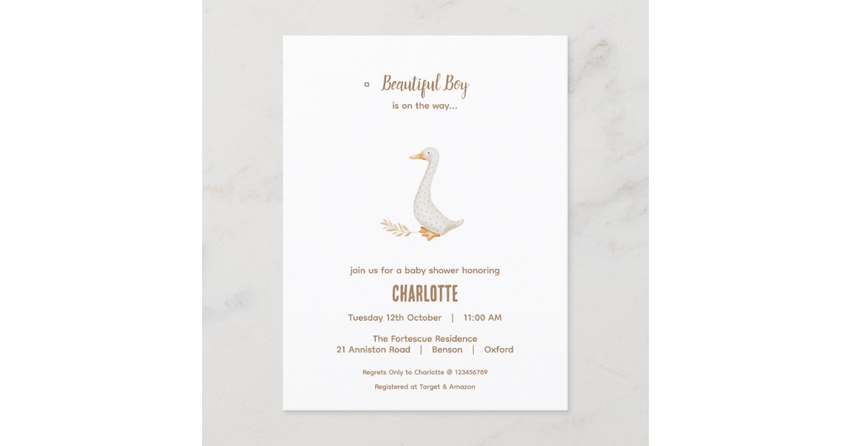 Goose Baby Shower Invitation Postcard | Zazzle