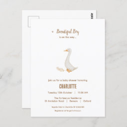 Goose Baby Shower Invitation Postcard | Zazzle