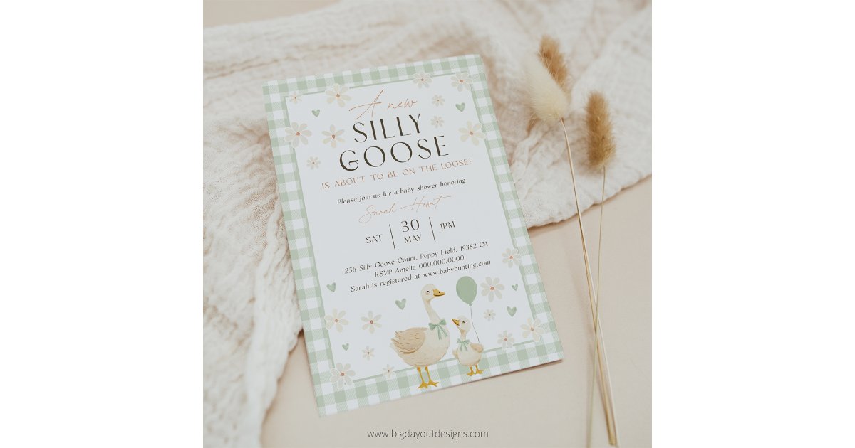 Goose Baby Shower Invite Green. Gender Neutral Gin | Zazzle