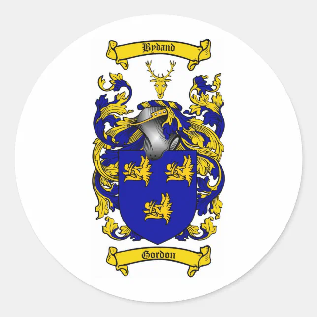 GORDON FAMILY CREST - GORDON COAT OF ARMS CLASSIC ROUND STICKER | Zazzle