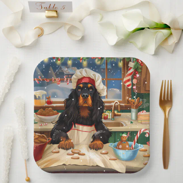 Gordon Setter Holiday Baking: Festive Christmas Paper Plates | Zazzle
