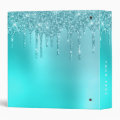 Gorgeous aqua blue mint & turquoise glitter drips 3 ring binder | Zazzle