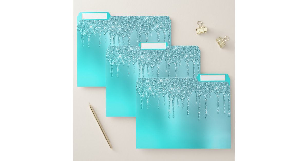 Gorgeous aqua blue mint & turquoise glitter drips file folder | Zazzle
