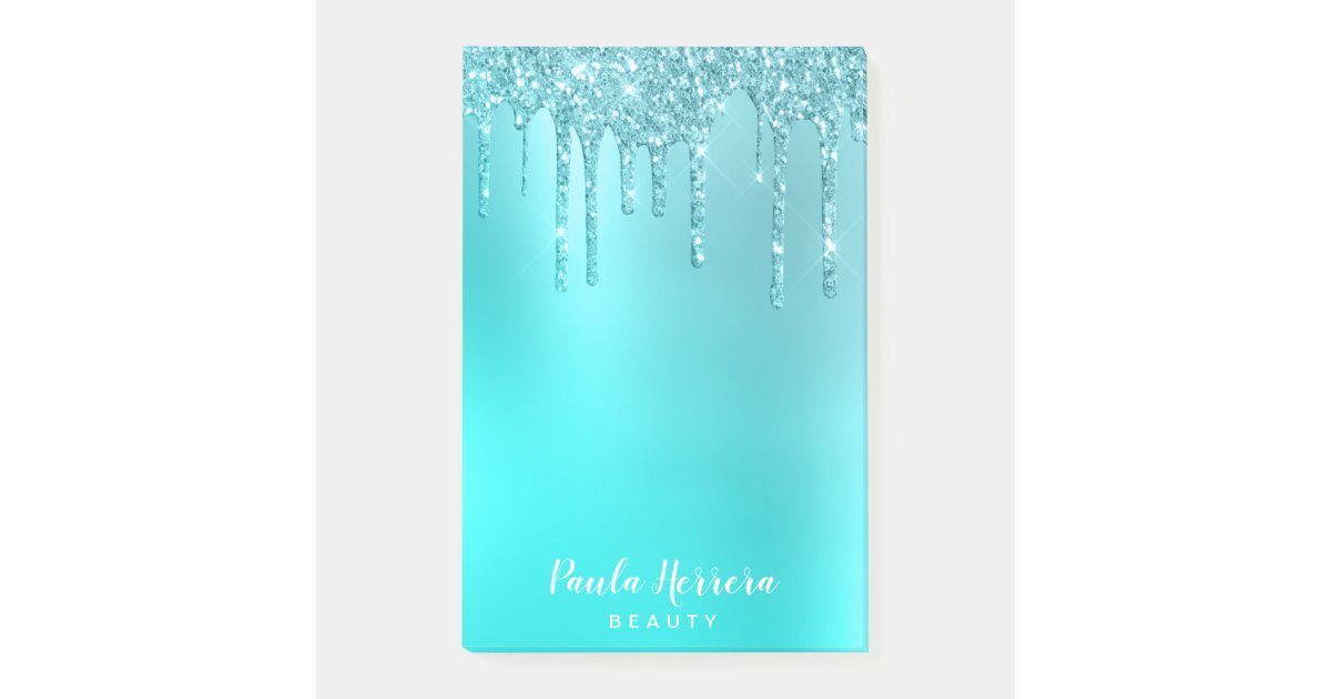 Gorgeous aqua blue mint & turquoise glitter drips post-it notes | Zazzle