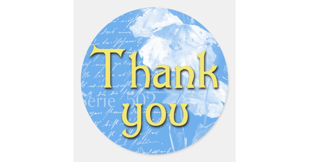 Gorgeous Blue and Yellow Thank You Stickers | Zazzle
