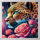 Gorgeous Blue Eyed Leopard with Roses Painting Poster | Zazzle