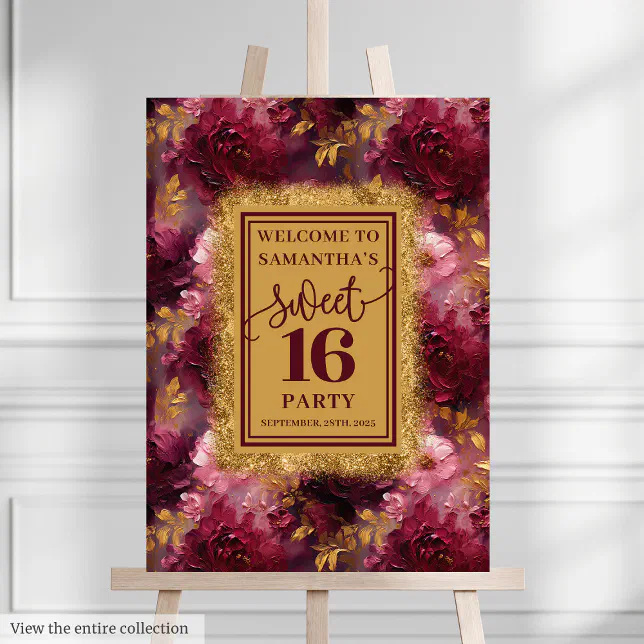 Gorgeous Blush Burgundy Gold Sweet 16 Event Poster | Zazzle