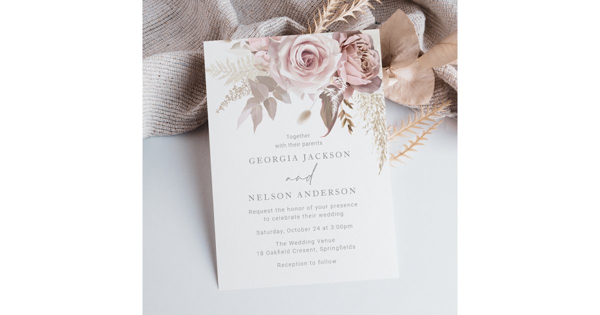 Gorgeous Blush Floral Wedding Invitation | Zazzle