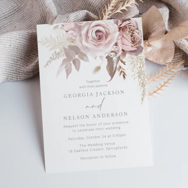 Gorgeous Blush Floral Wedding Invitation | Zazzle