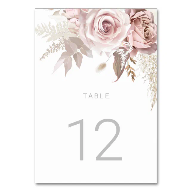 Gorgeous Blush Floral Wedding Reception Party Table Number | Zazzle
