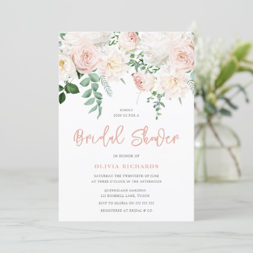 Gorgeous Blush And White Floral Bridal Shower Invitation Zazzle