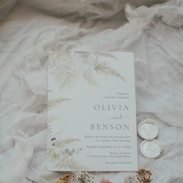 Gorgeous Boho & Ivory Floral Wedding Invitation | Zazzle