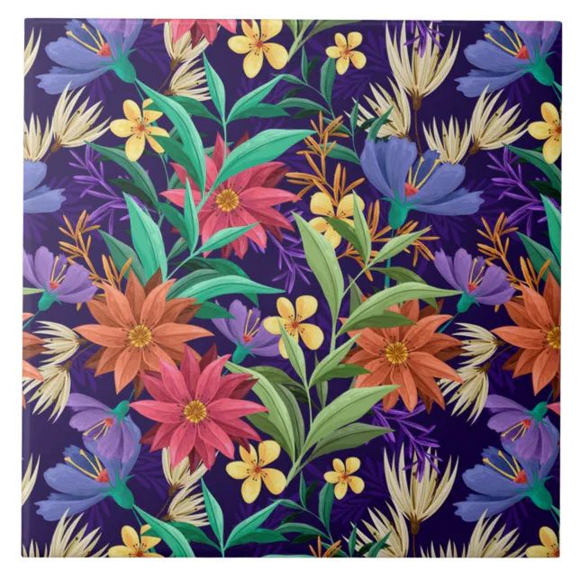 Gorgeous Colorful Floral Ceramic Tile | Zazzle