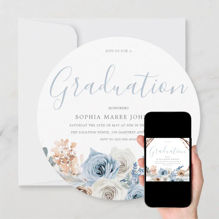 Gorgeous Dusty Blue Boho Graduation Invitation | Zazzle