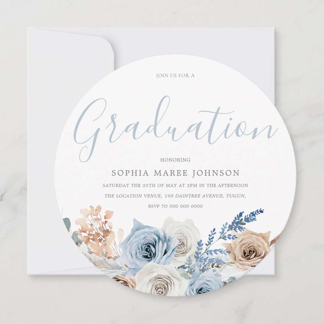 Gorgeous Dusty Blue Boho Graduation Invitation | Zazzle
