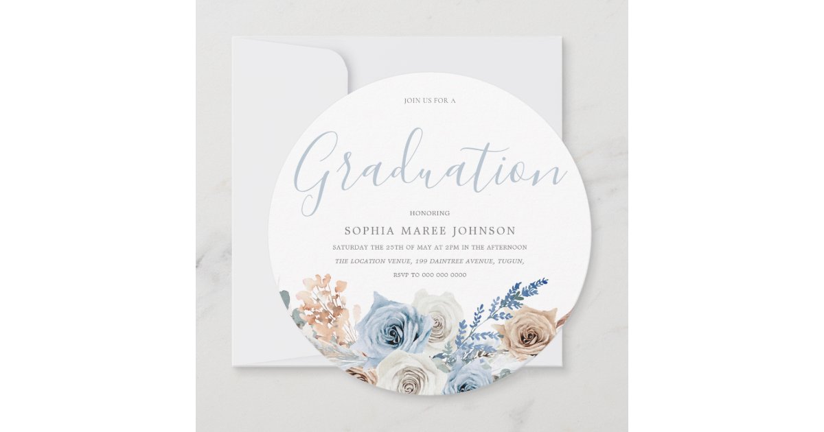 Gorgeous Dusty Blue Boho Graduation Invitation | Zazzle