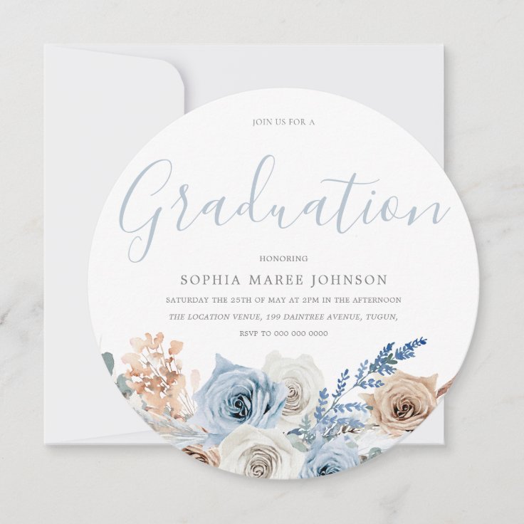 Gorgeous Dusty Blue Boho Graduation Invitation | Zazzle
