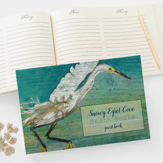 Gorgeous Egret Shorebird Beach House Guest Book | Zazzle