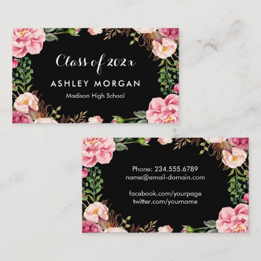 Gorgeous Floral Girly Graduation Students Calling Card | Zazzle