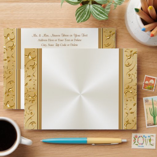 Gorgeous Gold and White Envelopes, Personalized Envelope | Zazzle