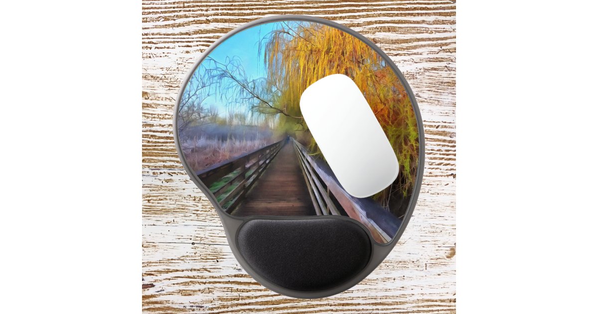 Gorgeous Gold and Yellow Willow Tree on Boardwalk Gel Mouse Pad | Zazzle