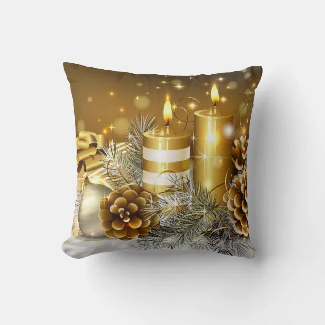 Gorgeous Gold Christmas Cards, Gifts Throw Pillow | Zazzle