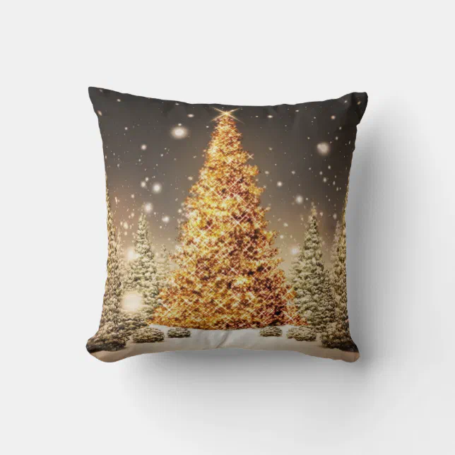 Gorgeous Gold Christmas Tree Throw Pillow | Zazzle