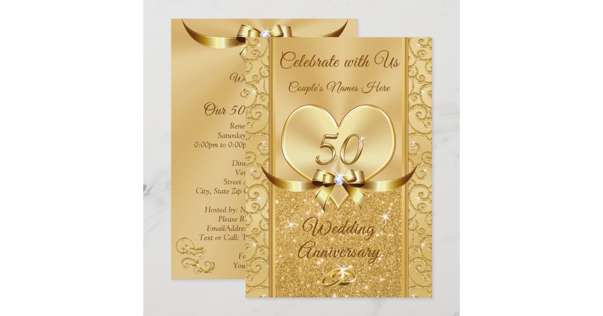 Gorgeous, Golden Wedding Anniversary Invitations, Invitation | Zazzle