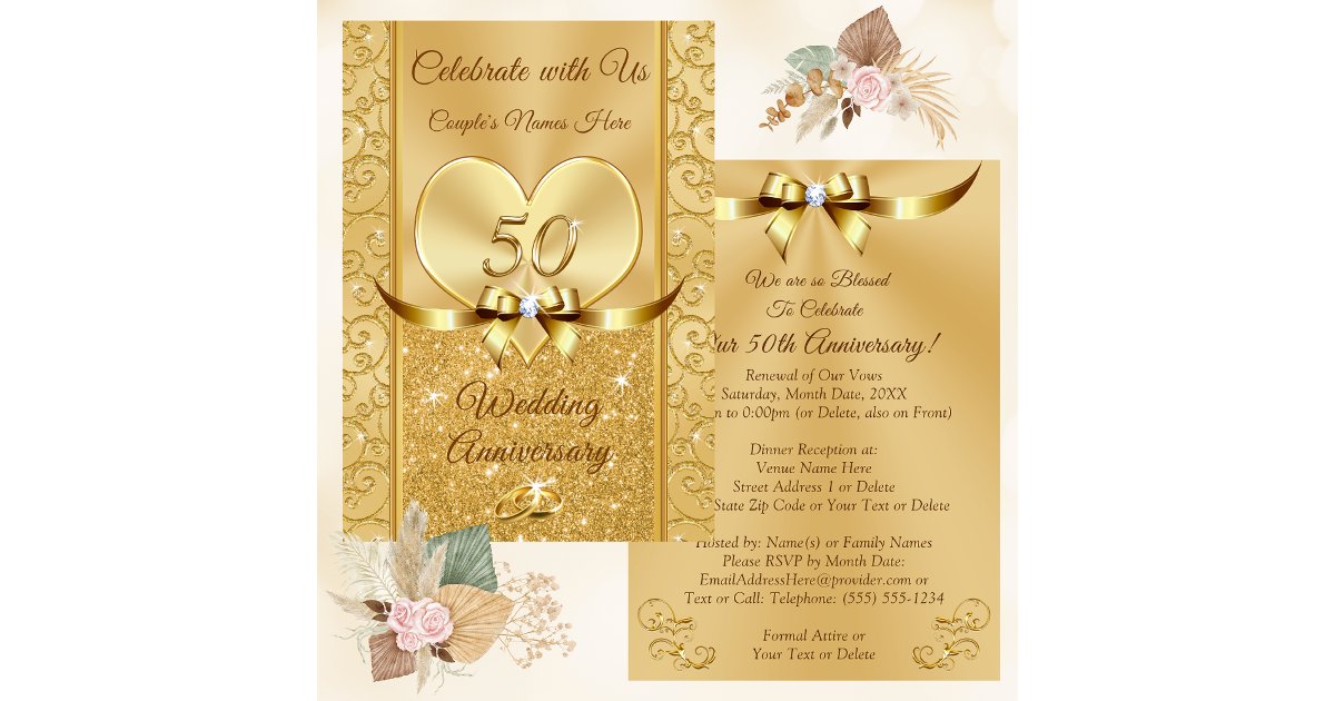 Gorgeous, Golden Wedding Anniversary Invitations, Invitation | Zazzle