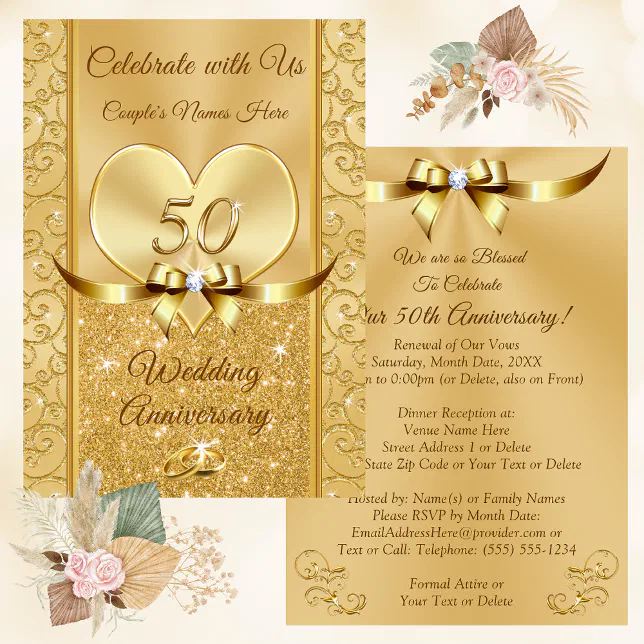 Gorgeous, Golden Wedding Anniversary Invitations, Invitation | Zazzle