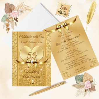 Gorgeous, Golden Wedding Anniversary Invitations, Invitation | Zazzle