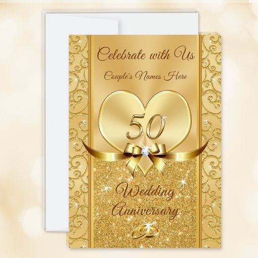 Gorgeous, Golden Wedding Anniversary Invitations, Invitation | Zazzle