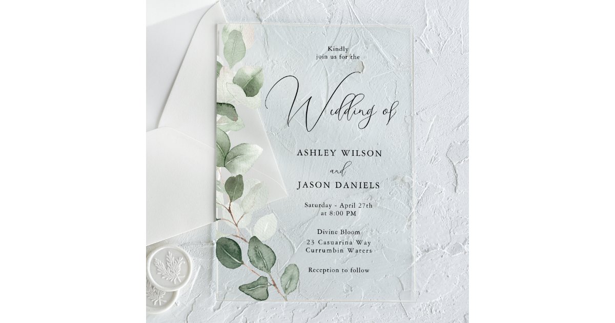 Gorgeous Greenery Modern Wedding Acrylic Invitations | Zazzle