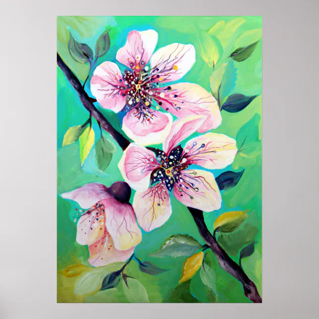 Gorgeous Japanese Sakura Cherry Tree Flowers Poster | Zazzle