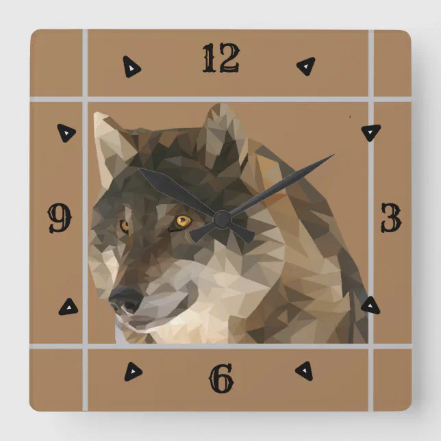 Gorgeous Low Poly Wolf Clock | Zazzle