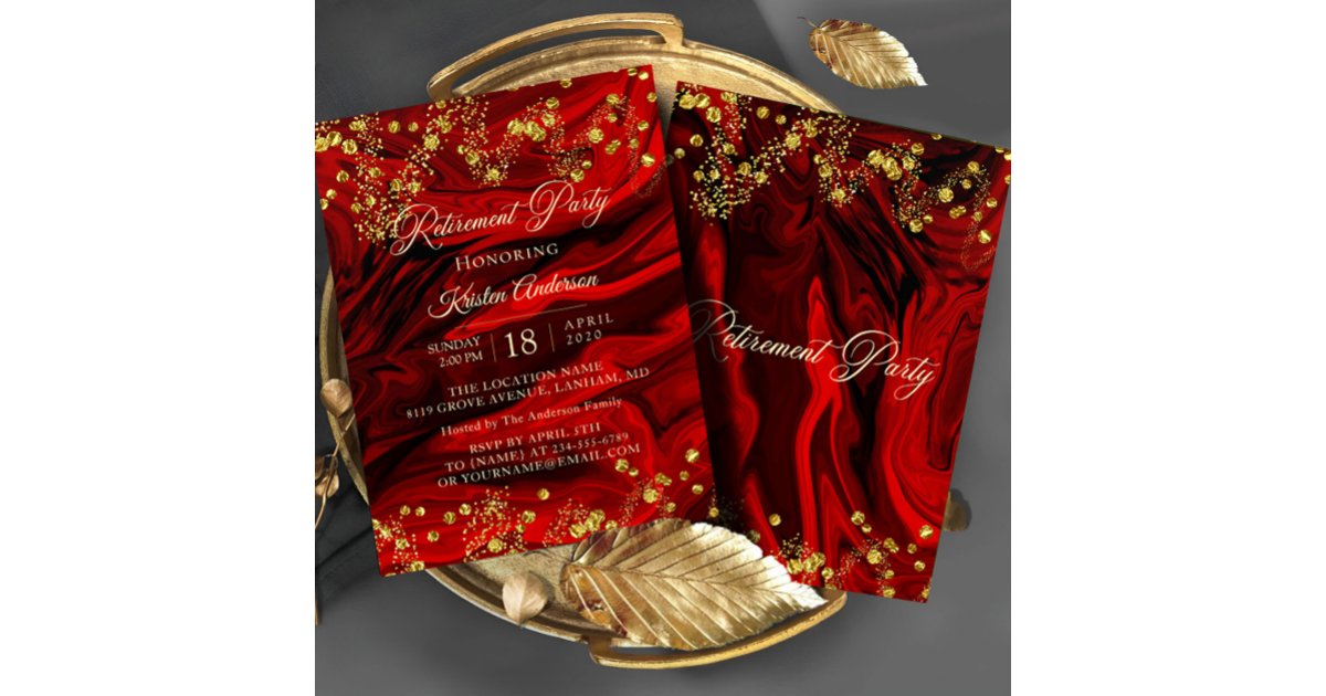 Gorgeous Marble Red Retirement Party Invitation | Zazzle