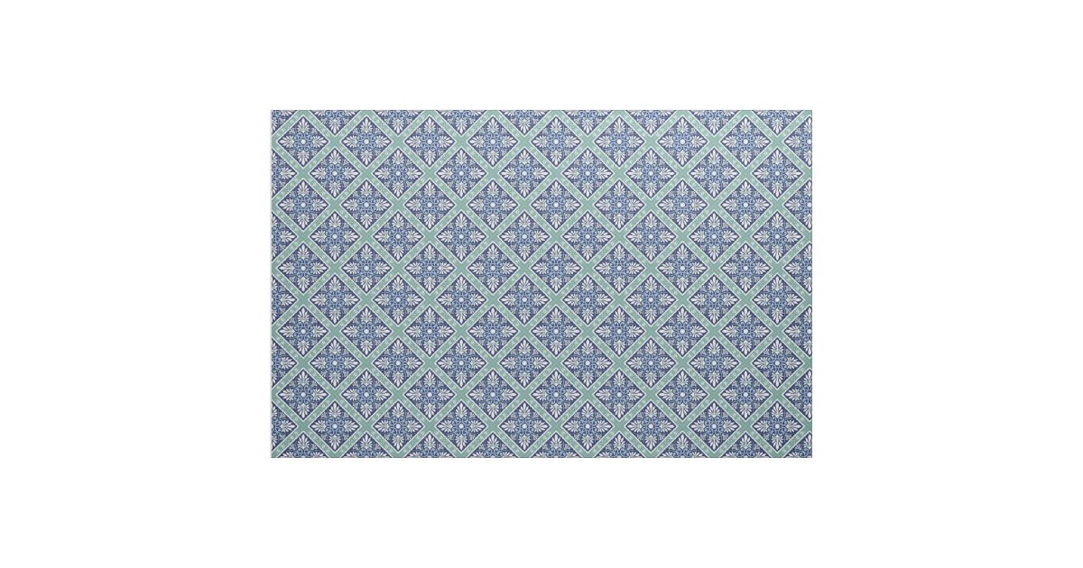 Gorgeous Moroccan Abstract - Blue, White, Green Fabric | Zazzle